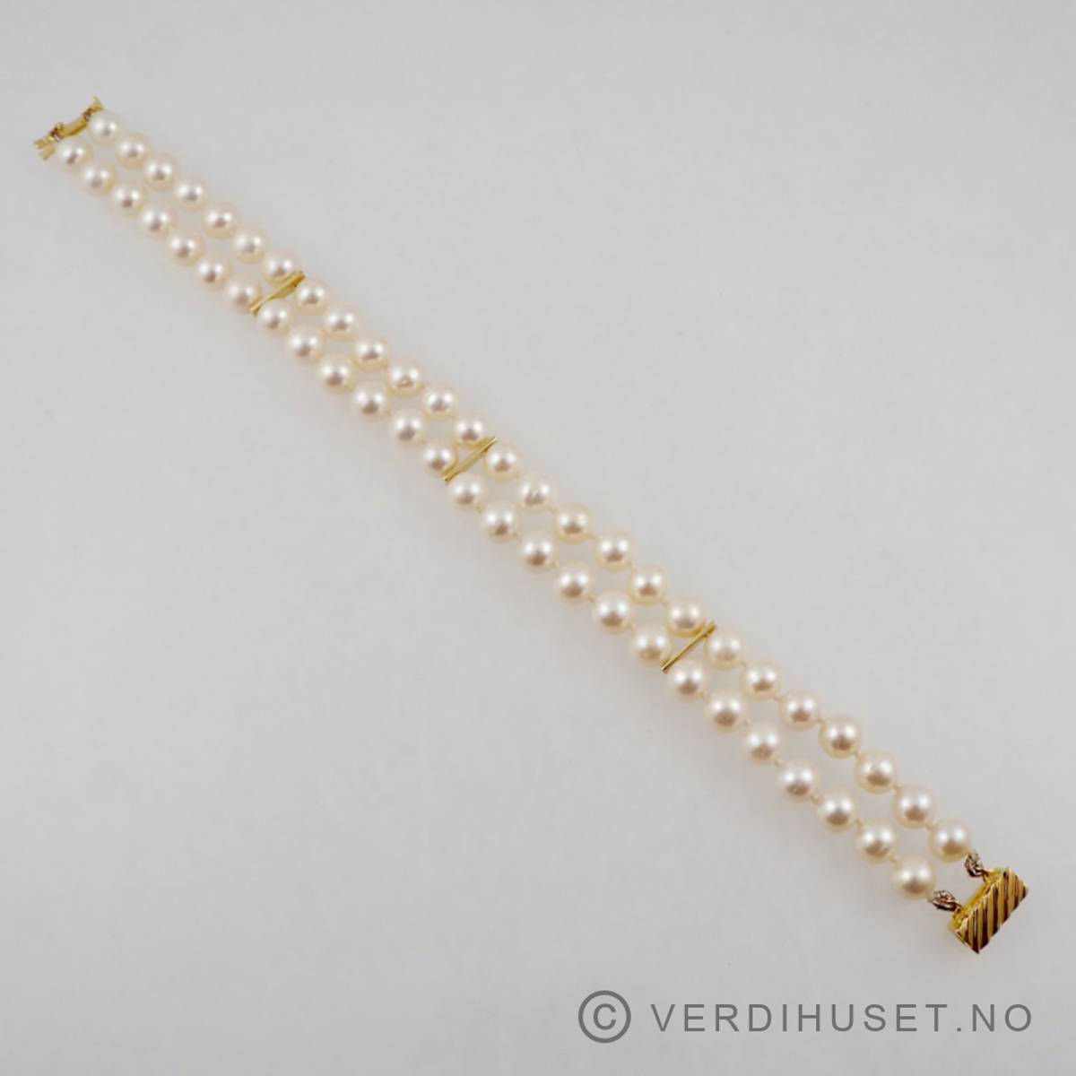 Perle-armbånd med lås og detaljer i 18 K gull, 2 rader - Verdihuset