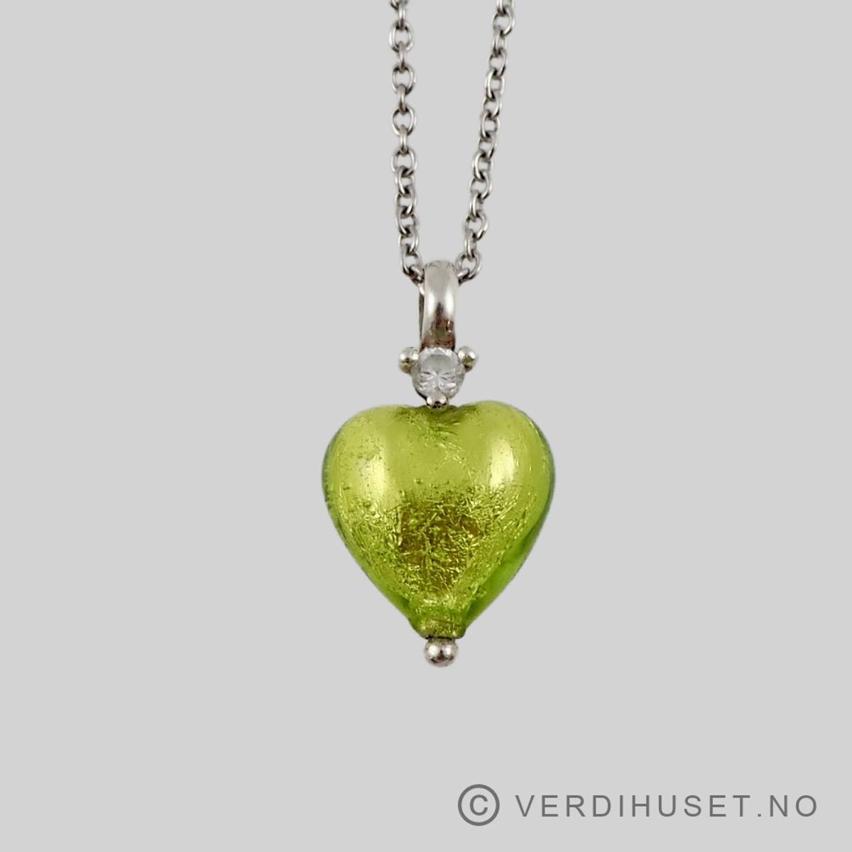 Anheng i sølv med glass-hjerte og blank sten - Verdihuset
