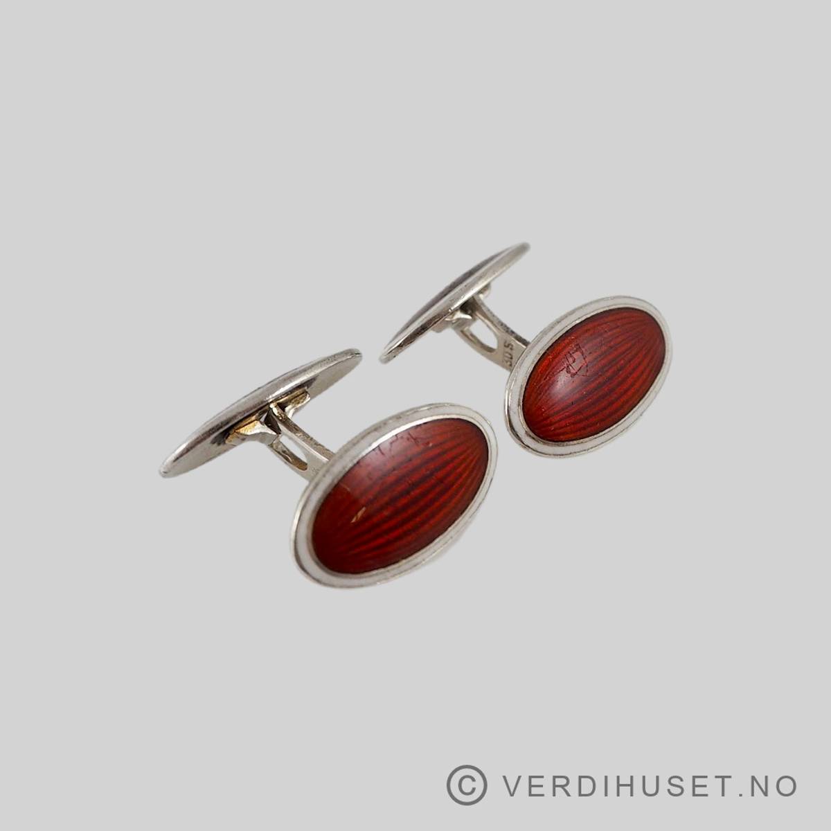 Mansjettknapper i sølv med rød og hvit emalje - Verdihuset